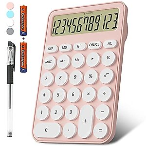 Cute Calculators Desktop Size 6.3 * 4.3in/16 * 11cm, DECKLIT Battery 12 Digit Desk Calculator Extra Large LCD Display, Great Desktop Calculator Big Buttons, 15°Tilt Screen for Kids Calculator(Pink)