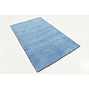 Unique Loom Solid Gava Collection 100% Natural Twisted Wool Modern Light Blue Area Rug (3' x 5')