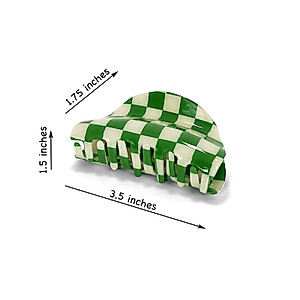 Two Oh One Checkered Hair Clip Claw Acrylic Strong Hold Women's Accessory for all Hair Type, Green