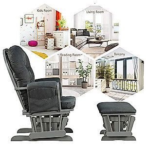 Costzon Baby Glider and Ottoman Cushion Set, Wood Baby Rocker Nursery Furniture, Upholstered Comfort Nursery Chair & Ottoman with Padded Arms (Dark Gray)