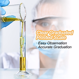 PATIKIL 250ml Graduated Cylinder, 3.3 Borosilicate Glass Measuring Cylinder Round Base with Brush for Lab Experiment, Clear