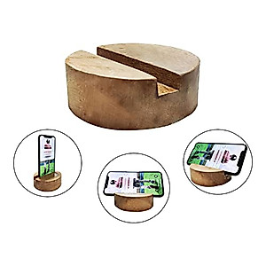 SNS Round Wooden Mobile Desktop Display Stand - 3 inch, Desk Organizer Accessories, Phone Holder Stand, Portable Desktop Smartphone Stand, Desk nightstand, Wooden Mobile Holder for Desk