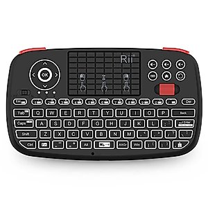 Rii (Upgrade) i4 Mini Bluetooth Keyboard with Touchpad, Blacklit Portable Wireless Keyboard with 2.4G USB Dongle for Smartphones, PC, Tablet, Laptop TV Box iOS Android Windows Mac.Black