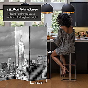 Red Lantern 4 ft. Short Double Sided New York Scenes Canvas Folding Screen 3 Panel Freestanding Partition and Separator for Modern and Contemporary Bedroom, Home Office, Studio, Dorm, Apartment