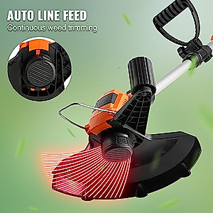 VEVOR Cordless String Trimmer, 12" 20 V Battery Powered Weed Eater with Auto Feed, 3 Spools, Battery and Charger Included, Cordless Weed Wacker for Trimming and Edging, for Lawns, Orchards, Driveways