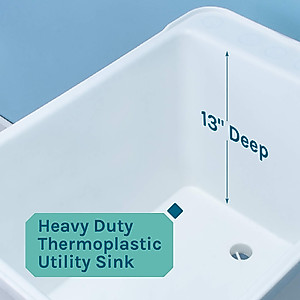 White Space Saver Utility Sink by JS Jackson Supplies, Freestanding Tehila Space Saving Laundry Tub, Black Pull-Out Faucet, Soap Dispenser