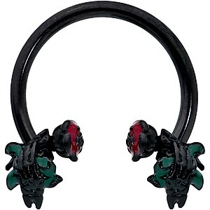 Body Candy 16G Black Steel Horseshoe Circular Barbell Skeleton Flower Curved Barbell Earring Cartilage Septum 3/8"
