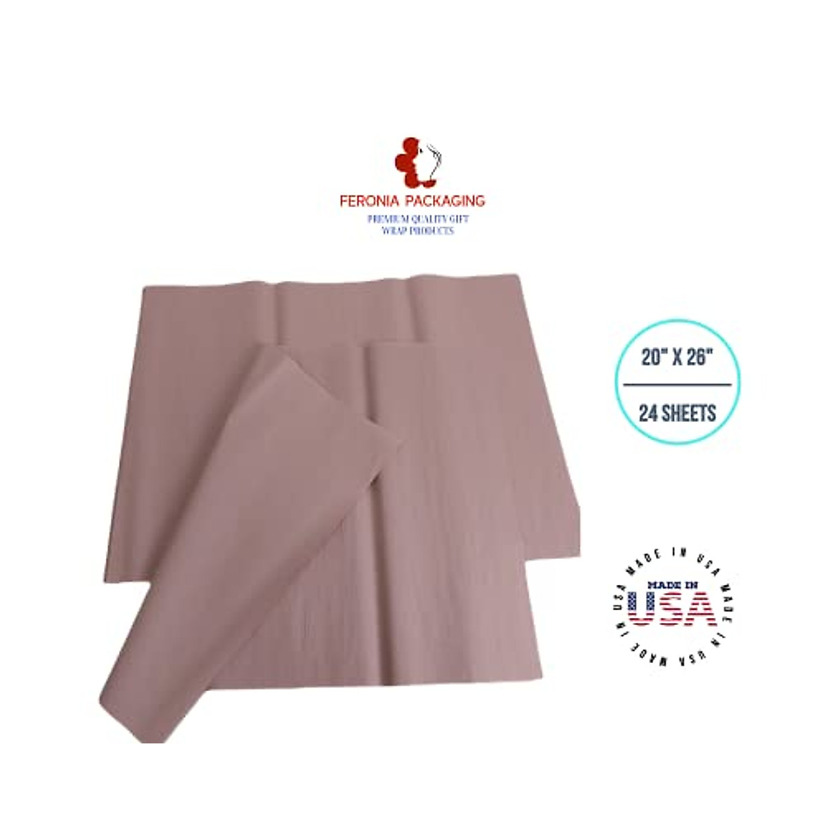 Rose Gold Tissue Paper Squares, Bulk 24 Sheets, Premium Gift Wrap and Art Supplies for Birthdays, Holidays, or Presents by Feronia packaging, Large 20 Inch x 26 Inch