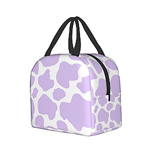 Cow Print Purple Insulated Lunch Bag Reusable Lunch Box Meal Portable Container Tote For Women Work Travel Picnic