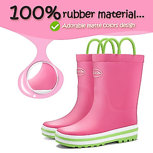 KomForme Kids Rain Boots, Waterproof Rubber Matte Boots with Reflective Stripes and Easy-on Handles Pink, 2 Big Kid