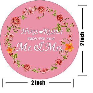 210PCS Hugs and Kisses from The New Mr and Mrs Stickers,2 Inch Round Pink Floral Party Wedding Craft Labels for Wedding Favour, Gift Bags,Envelopes and Candy Cookie Package