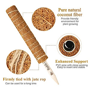 Mr Rabbi - 47.6 Inch Moss Pole for Plants Monstera, 4 Pack 15.7 Inch Coco Coir Moss Poles for Climbing Plants with 80pcs Garden Ties - Plant Support Extension to Grow Upwards