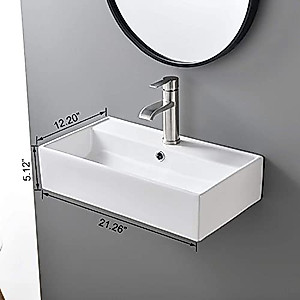 SHACO Wall Mounted Bathroom Sink with Towel Rack, 21" X 12" Modern Wall Mount Sink, Sinks for Small Bathrooms Wall Hung Sink, White Rectangular One Hole Lavatory Vanity Porcelain Ceramic Bathroom Sink