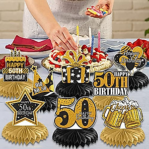 50th Birthday Decorations Honeycomb Centerpieces for Men Women, 8Pcs Black Gold Happy 50 Birthday Honeycomb Table Party Supplies, Fifty Birthday Cheers to 50 Years 50th Birthday Decor, Vicycaty