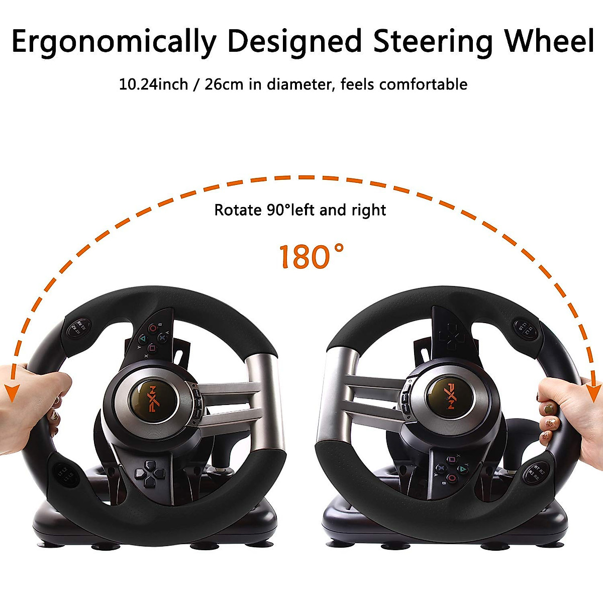 Racing Wheel, PXN-V3II 180° Game Racing Steering Wheel with Pedal and Shift Paddle, Compatible for PC, PS3, PS4, Xbox One, Nintendo Switch.（Black）