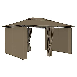 Garden Marquee with Curtains,Outdoor Gazebo, Hardtop Gazebo,Backyard Gazebo,Patio Gazebo,Grill Gazebo,for Barbeque, Patio, Deck,Garden Party,Markets,13.1'x9.8' Taupe 0.6 oz/ft²