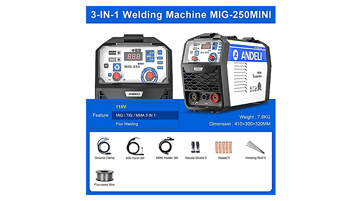 ANDELI MIG Welder 120A 3-in-1 Multiprocess for MIG, TIG, Stick