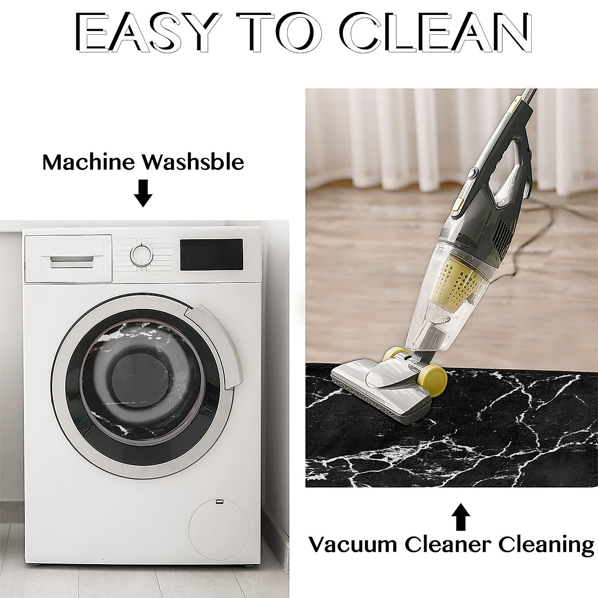 AUUXVA Black Marble Texture Lines Print Kitchen Mats Cushioned Anti Fatigue 2 pcs Set, Memory Foam Kitchen Rugs, Non Slip Washable Area Rug for Floor Sweet Home Decor, 17"x29"+17"x47"