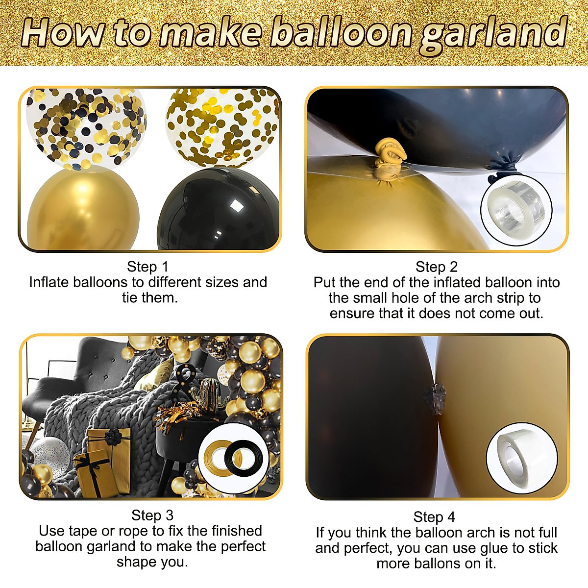 iLaFm 150pcs Black Gold Balloons Garland Arch Kit with Star Balloons for Graduation Class of 2024 Prom Birthday Retirement New Years Eve Wedding Anniversary Baby Shower Party Decorations