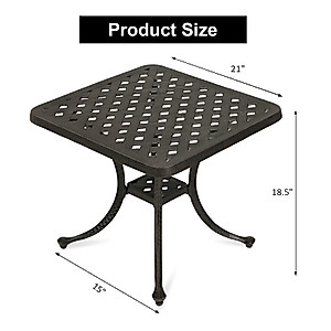 HOMEFUN Patio End Table, Outdoor Square Cast Aluminum Side Table, Antique Bronze