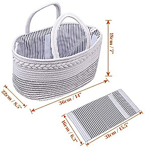Shynek Rope Diaper Caddy Organizer Baby Diaper Caddy Basket Changing Table Diaper Nursery Basket with Removable Insert and Stroller Hooks Clips for Diaper Baby Shower Newborn Registry