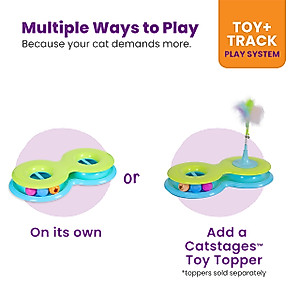 Catstages Infinity Ball Track for Cats with Two Balls, Including One Light-Up Ball, Figure-8 Shaped Cat Ball Track Compatible Topper Toys, Green