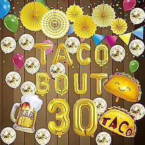 Taco Bout 30 Balloons, 16inch Gold Mylar Aluminum Balloons Sign For Fiesta Mexican 30th Birthday Party Decoration Supplies