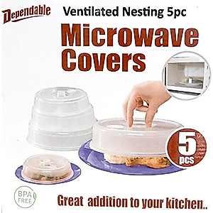 5 Piece Ventilated Microwave Covers Adjustable Steam Vents Assorted Sizes BPA Free Mixed Sizes For Large & Small Food Plates Bowls