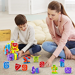 Lydaz Number Bots Toys for Kids, Number Robots Block, Preschool Action Learning Education Math Autism Toys for Toddlers, Classroom Valentines Birthday Gifts for Boys 2 3 4 5Years Old(10Pcs)