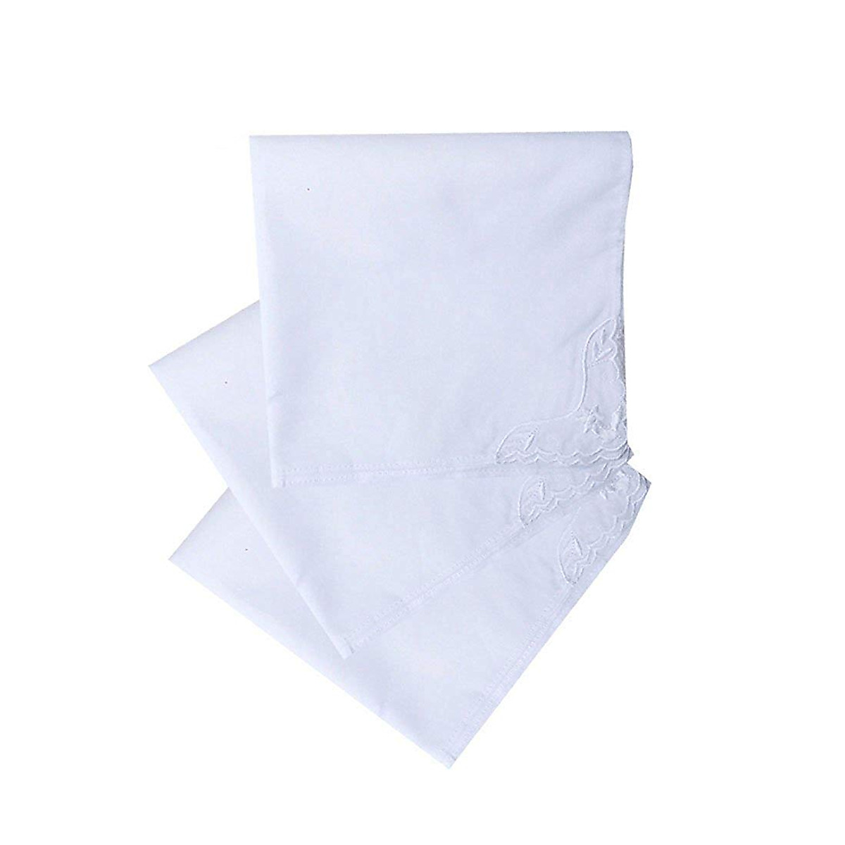 MileyMarla Ladies Embroidery Cotton White Handkerchiefs Lace Wedding HankiesA-3pcs