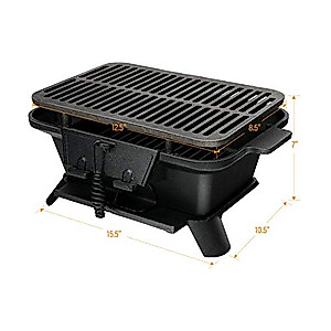 Giantex Charcoal Grill Hibachi Grill, Portable Cast Iron Grill with Double-sided Grilling Net, Air Regulating Door, Fire Gate, BBQ Grill Perfect for Outdoor Picnic Camping Patio Backyard Cooking