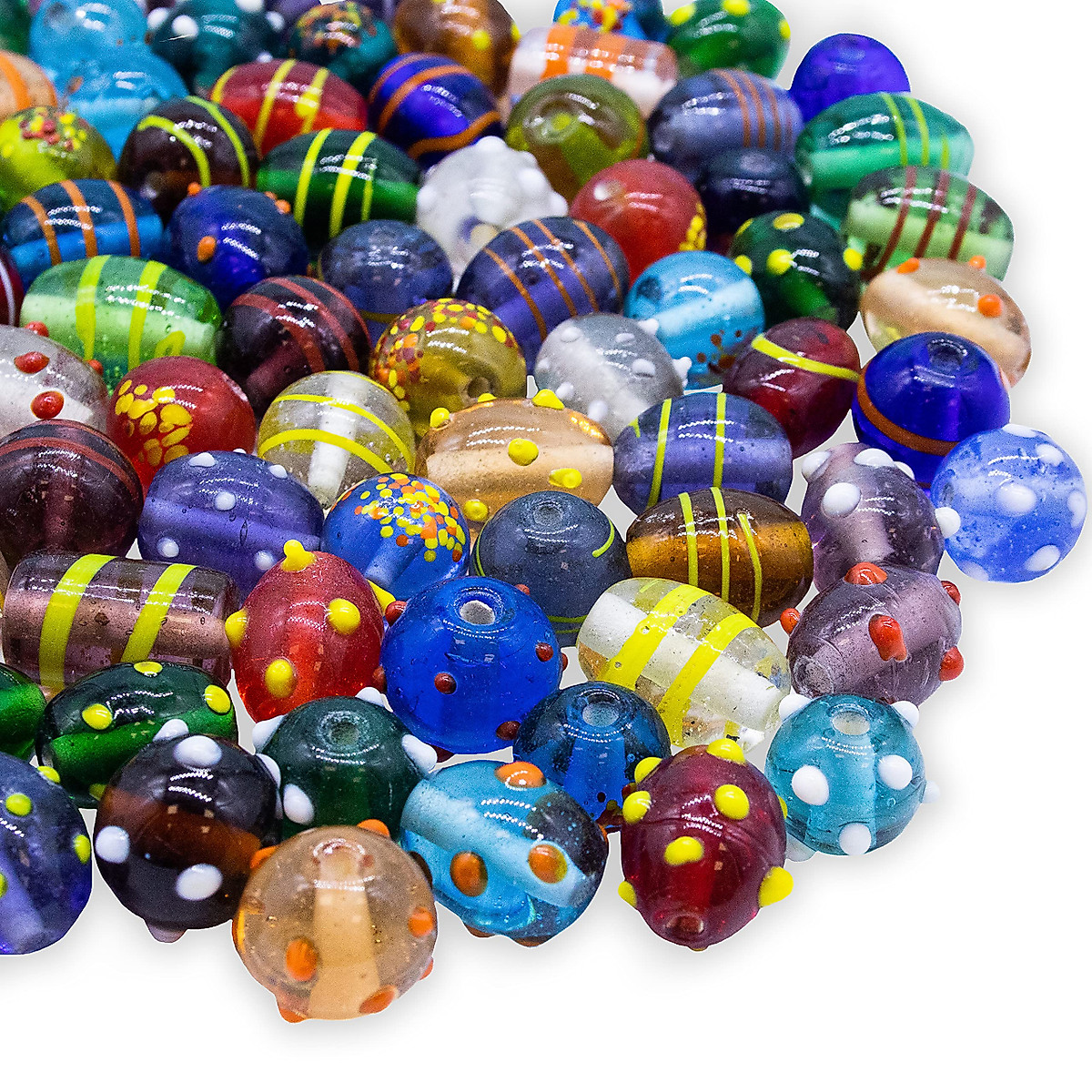 Fun-Weevz Assorted Glass Beads for Jewelry Making Adults, Bulk Glass Beads for Crafts, Lampwork Murano Bead Mix for Bracelets and Necklaces,Crafting Beads Supplies Kit, Large & Small Beads