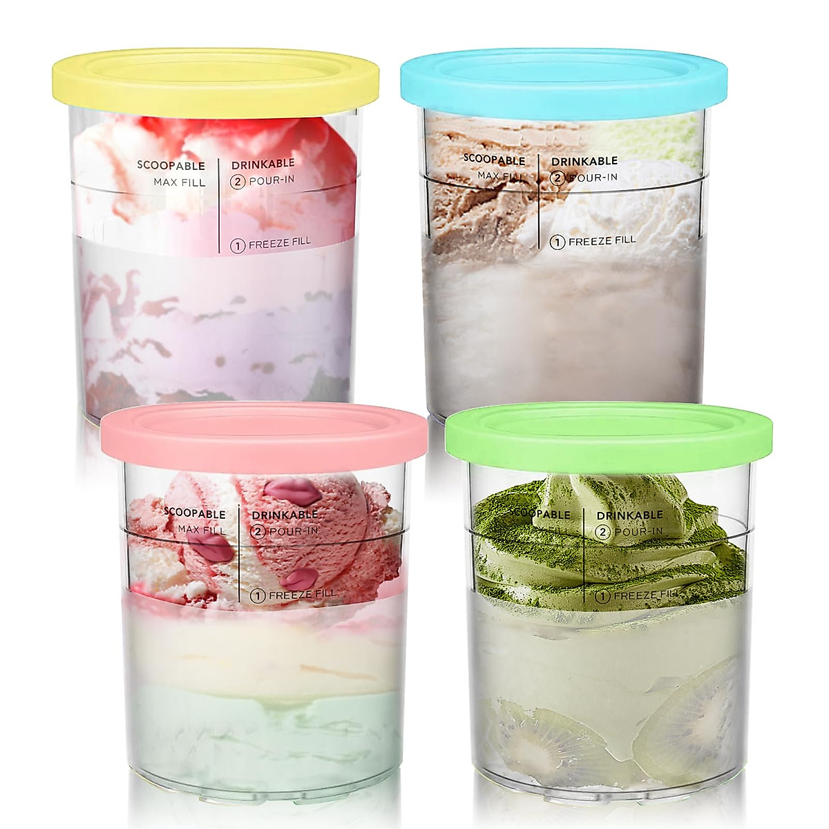 Pints for Ninja Creami Deluxe,for Ninja NC500 NC501 Creami Deluxe Pints and Lids 4 Pack 24 oz Creamy Ice cream Containers Cups Canisters, Compatible with Ninja Ice Creami Deluxe Ice Cream Makers