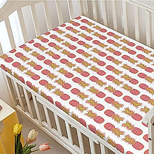 Pineapple Themed Fitted Crib Sheet,Standard Crib Mattress Fitted Sheet Ultra Soft Material-Great for Boy or Girl Room or Nursery,28“ x52“,Multicolor