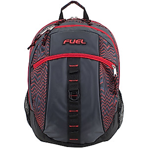 Fuel Sport Active Multi-Functional Ergonomic Backpack with Separate Tech Compartment (Black/Red Wavy Lines)