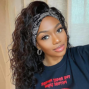 Huachi Bnanda Headbands for Women Black Paisley Printed Head Wraps Wide Summer Boho Head Bands for Women's Hair Thick Hairbands African Knotted Non Slip Turban Yoga Girls Hair Accessories, 4 Packs