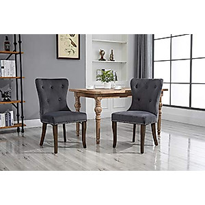 Harper&Bright Designs Set of 2 Victorian Dining Chair Upholstered Accent Chair with Upgraded Size 18.7'' x 19.7'' x 36.4 '' (Grey)