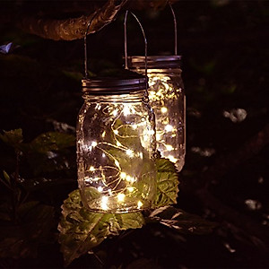Homeleo 4 Pack Wide Mouth Mason Jar Solar Led Lights Insert Screw with Hangers, Warm White Waterproof Solar Fairy Lights for Outdoor Garden Decor Christmas Holiday Wedding Party(Jars Not Included)