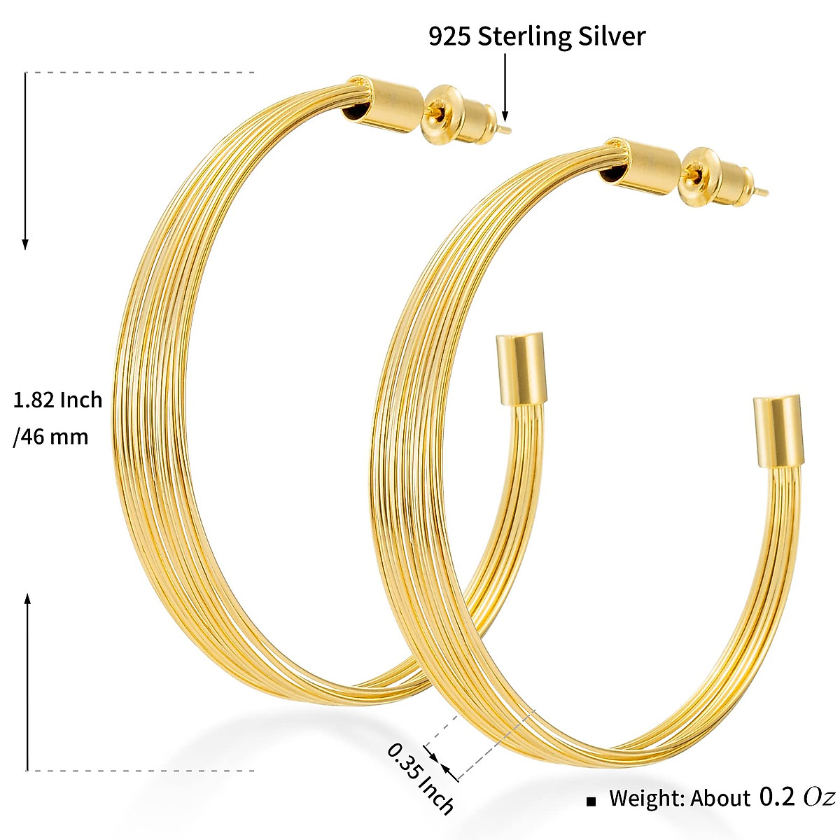 DEJACA Large Gold Hoop Earrings for Women Girls 14k Gold Plated with 925 Sterling Silver Post | 40mm-60mm | Lightweight and Hypoallergenic (Streamlined Hoop Big)