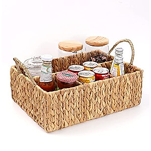 Wicker Divided Storage Basket Woven Natural Basket Hyacinth for Organizing Bathroom Kitchen Shelves Office Supplies Organization Everyday Wicker Storage Baskets 4 Section Rectangular Tray