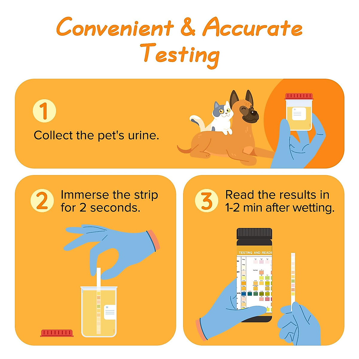 Easy@Home Pet Diabetes UTI Urine Test Strips 50 Counts, 10-in-1 Dog & Cat Urinalysis Kit Testing Glucose/Blood/Ketone/Bilirubin/pH/Protein/Urobilinogen/Nitrite/Leukocytes/SG