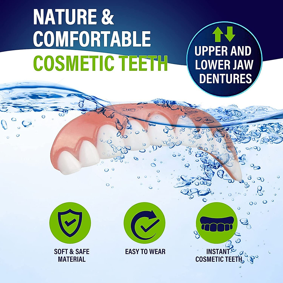 GYTOO Fake Teeth,Veneer Cosmetic Teeth for Upper and Lower Jaw,Natural Shade and Comfortable Fit,Veneer Dentures For Women and Men