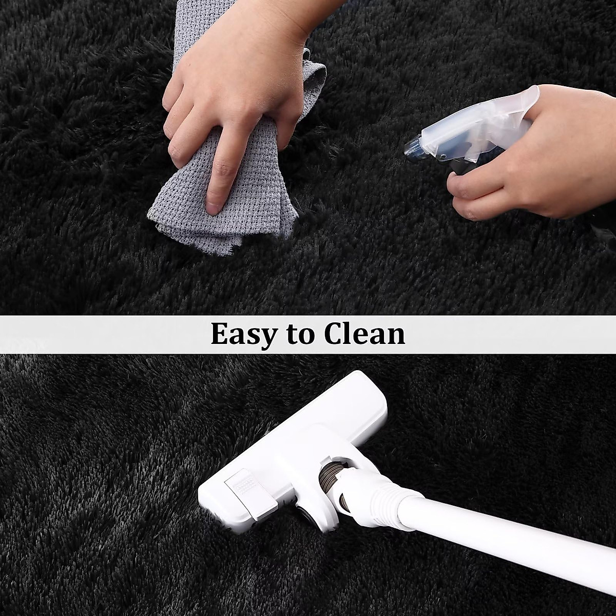 Zacoo 9x12 Extra Large Area Rugs for Living Room,Super Soft Fluffy Modern Bedroom Carpet Rug Indoor Modern Plush Shaggy Floorcover Fuzzy Solid Home Decor Rug Non Slip Throw Rug Kids Room Nursery,Black