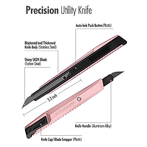 FantastiCAR 2-Pack Auto Lock Retractable Utility Knife, Snap Off Safety Cutter, with Aluminium Alloy Grip, 60 Degree and 30 Degree Blades, for Precision Trimming Jobs (Pink)