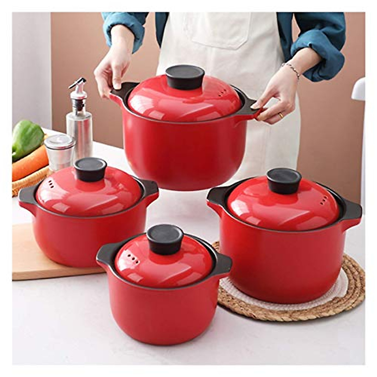 TYUXINSD Durable Stockpot Classic Round Covered Casserole Red High Temperature Resistant Earthenware Pot Stovetop Ceramic Stew Pot Stockpot Kitchen Cooking Pot Soup Pot (Size : 3.6L) (Size : 2.8L)