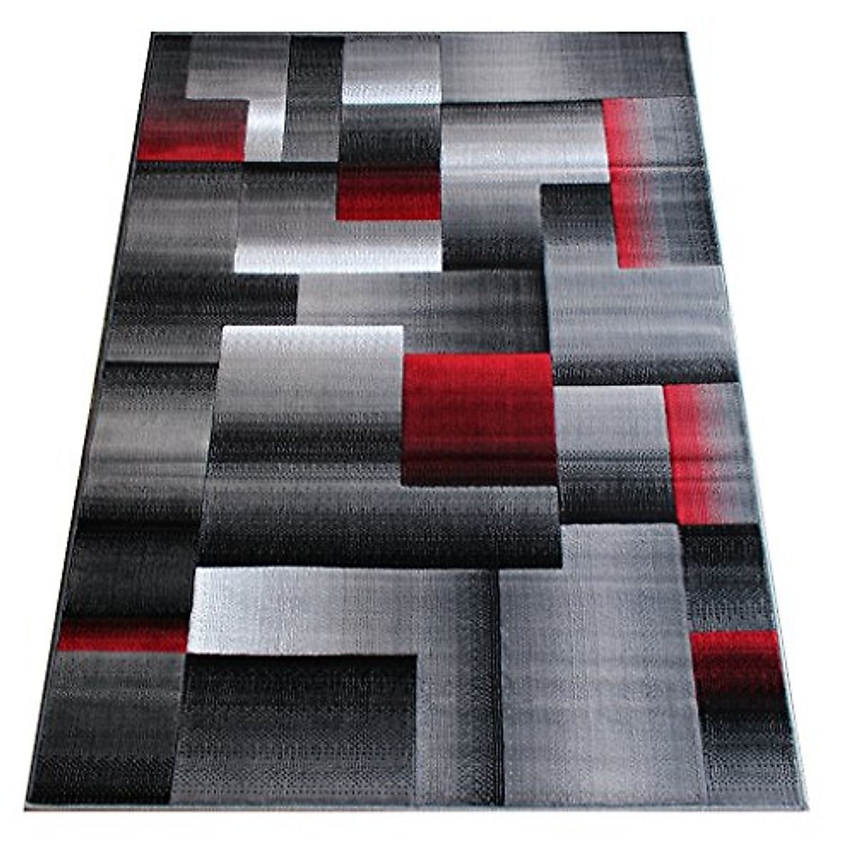 Masada Rugs, Modern Contemporary Area Rug, Red Grey Black (5 Feet X 7 Feet)