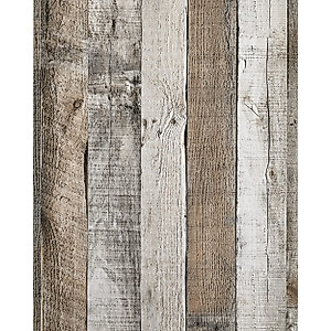 Yun-aeon Natural Wood-Grey Wood Contact Paper Peel and Stick Wallpaper 17.3"x 120"Self Adhesive Removable Vintage Faux Wood Wall Paper Plank Shelf Home Decoration Kitchen Counter Cover Use