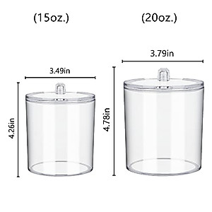 Qtip Holder Storage Canister Clear Plastic Jar for Cotton Ball,Cotton Swab,Cotton Rounds,Floss Picks, Hair Clips,Qtip Dispenser Apothecary Jars,Bathroom Organizer,Makeup Organizer with 6 Labels（15 oz+20 oz）