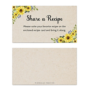 321Done Sunflower Share a Recipe Card (Set of 50) 3.5x2 - Kraft - Little Recipe Request Card for Bridal Shower Invitation, Keepsake, Heavy Cardstock, Matching Recipe Cards - Made in USA