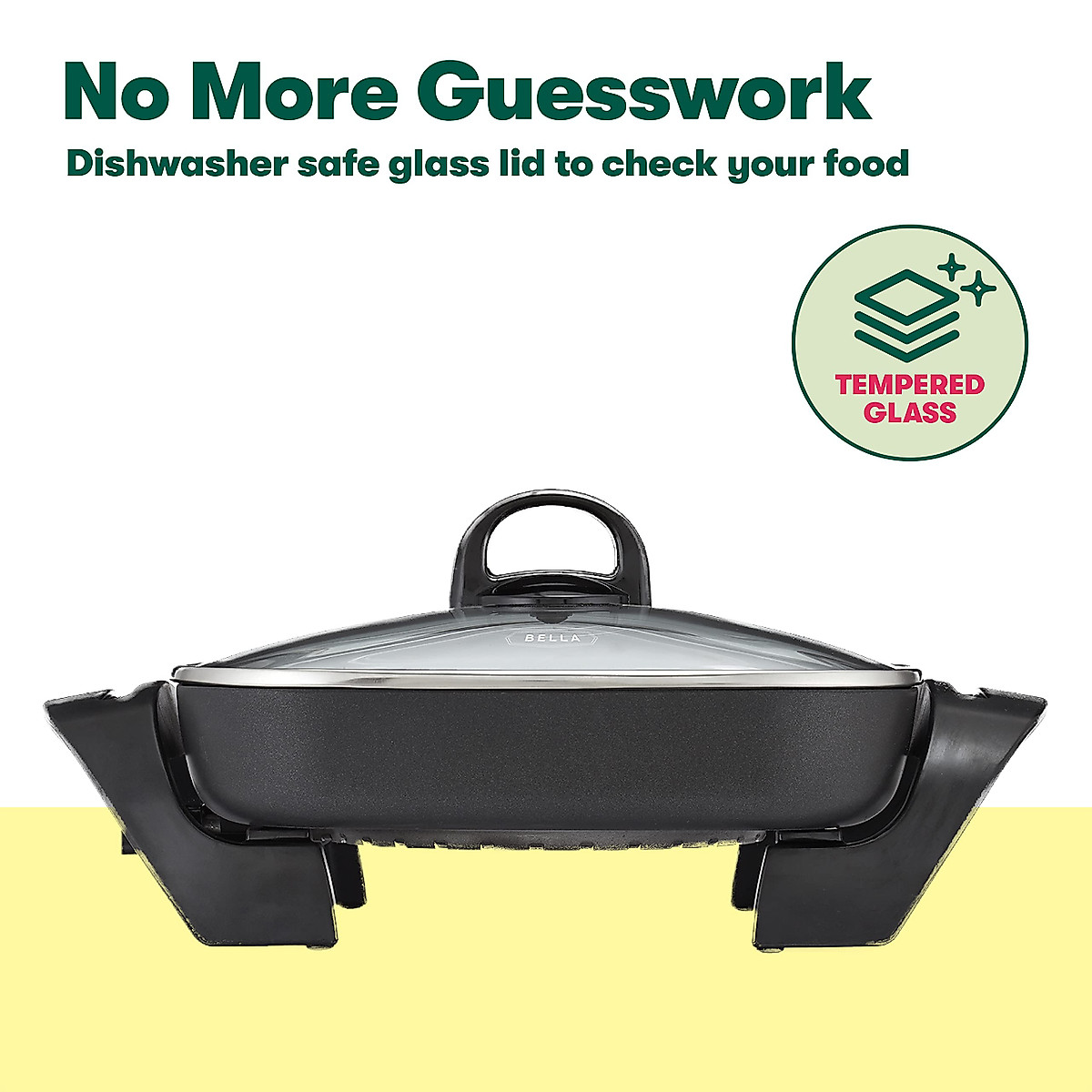 BELLA Electric Skillet and Frying Pan with Glass Lid, Nonstick Coating, Cool Touch Handles, Removable Heating Probe, Dishwasher Safe, 12 x 12 inch, Copper and Norpro 99 Favorite Spatula, One Size Fits All, Black